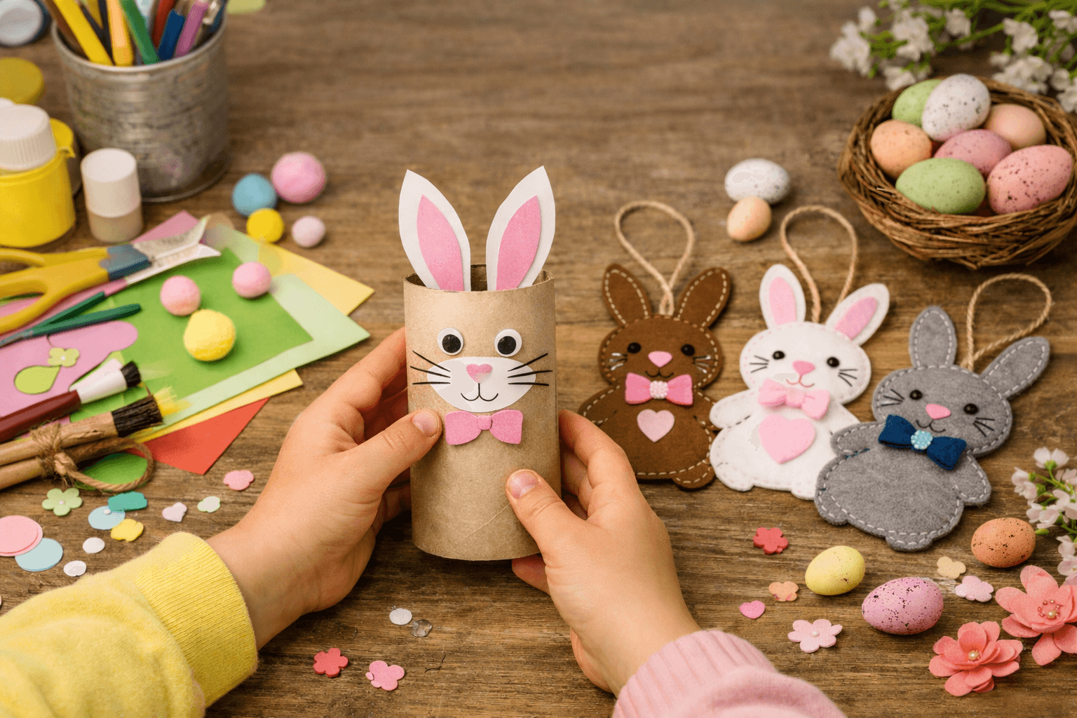 Osterdeko basteln mit Kindern: 5 Osterhasen