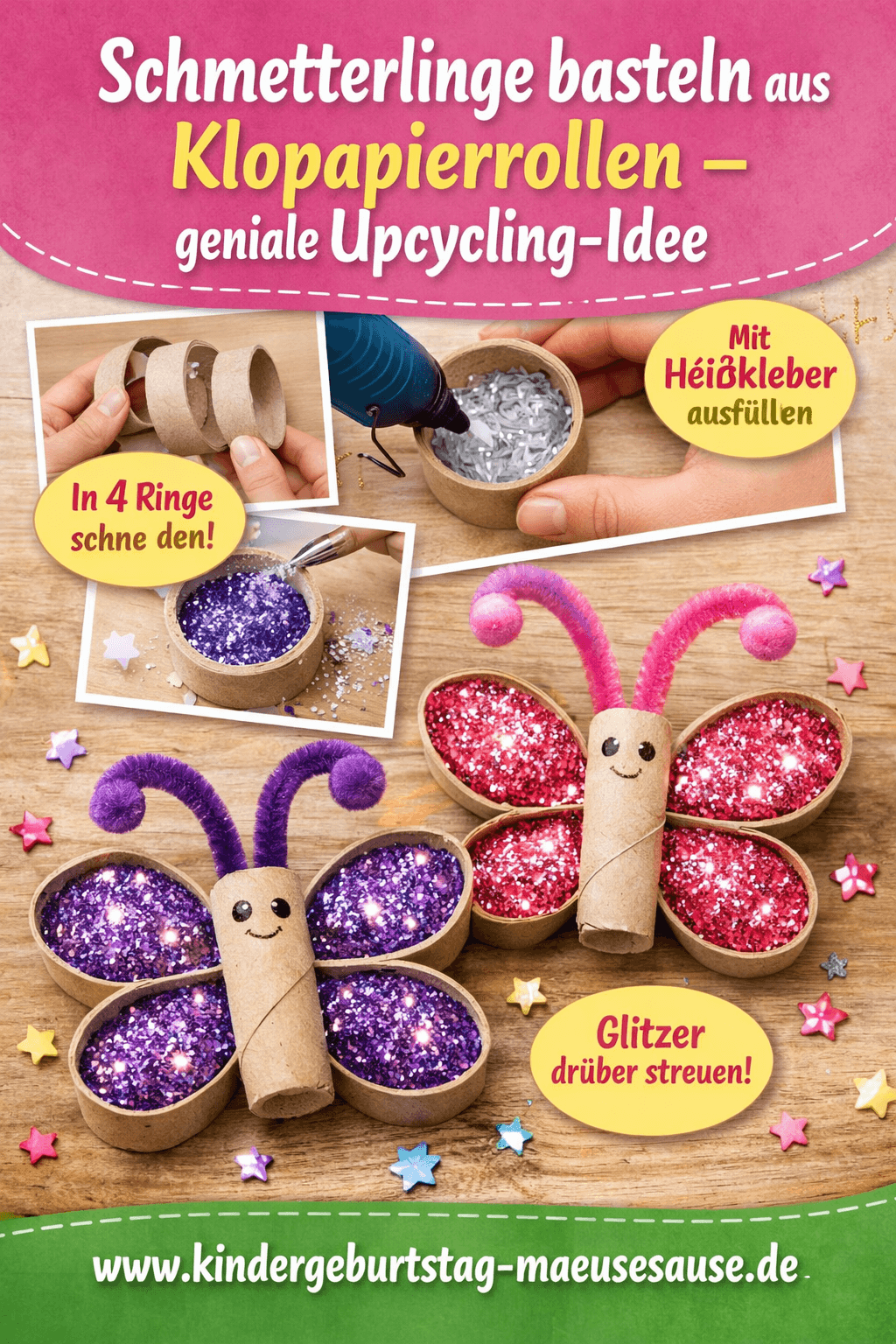 Schmetterlinge basteln aus Klopapierrollen: super Anleitung